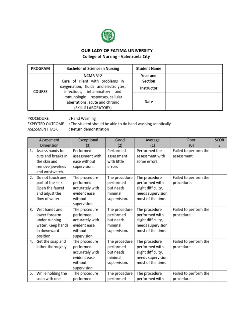 RUBRIC-Handwashing (1) | PDF | Hand