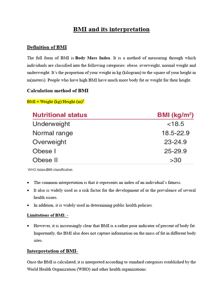 BMI and Its Interpretation | PDF | Body Mass Index | Obesity