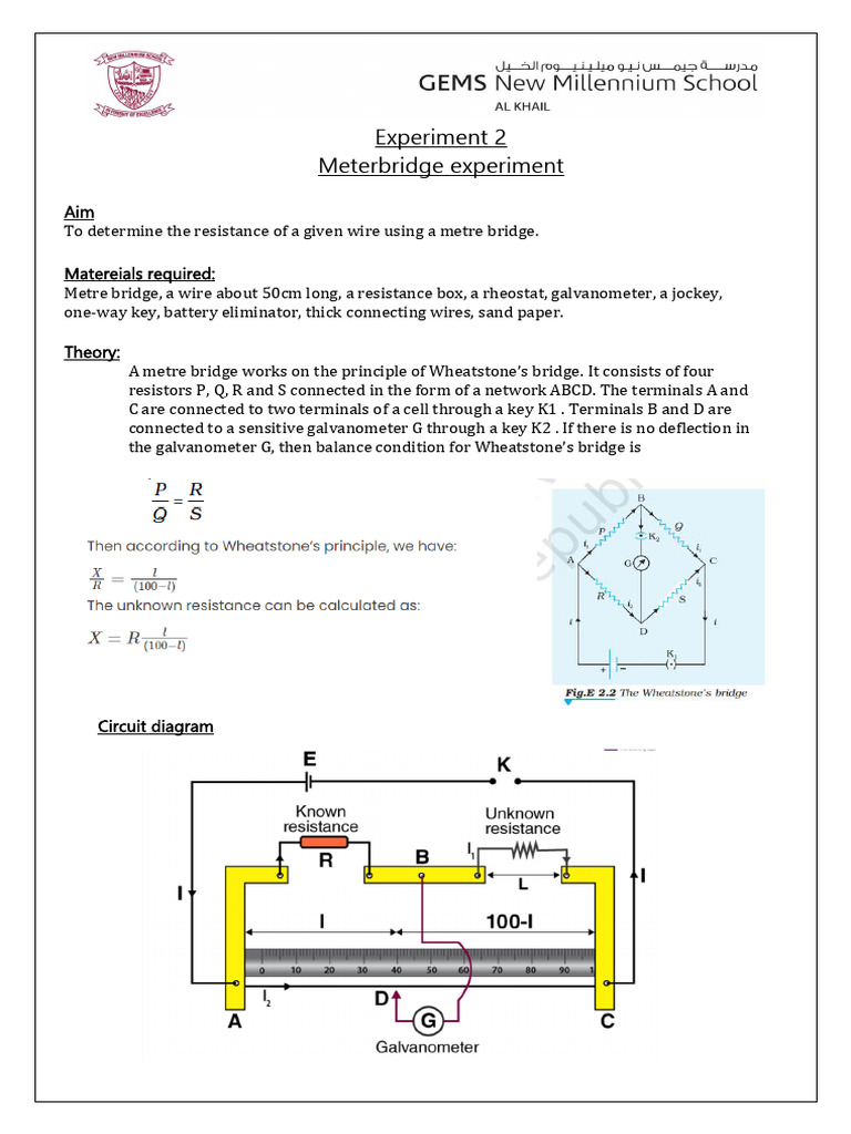 Exp 2 - Meterbridge (Single Wire) Experiment1 | PDF | P–N Junction ...