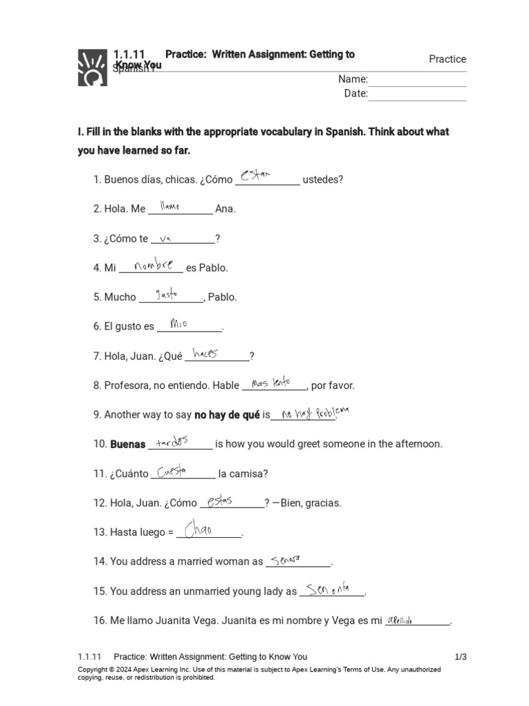 1.1.11 Practice - Written Assignment - Getting To Know You (Practice) | PDF