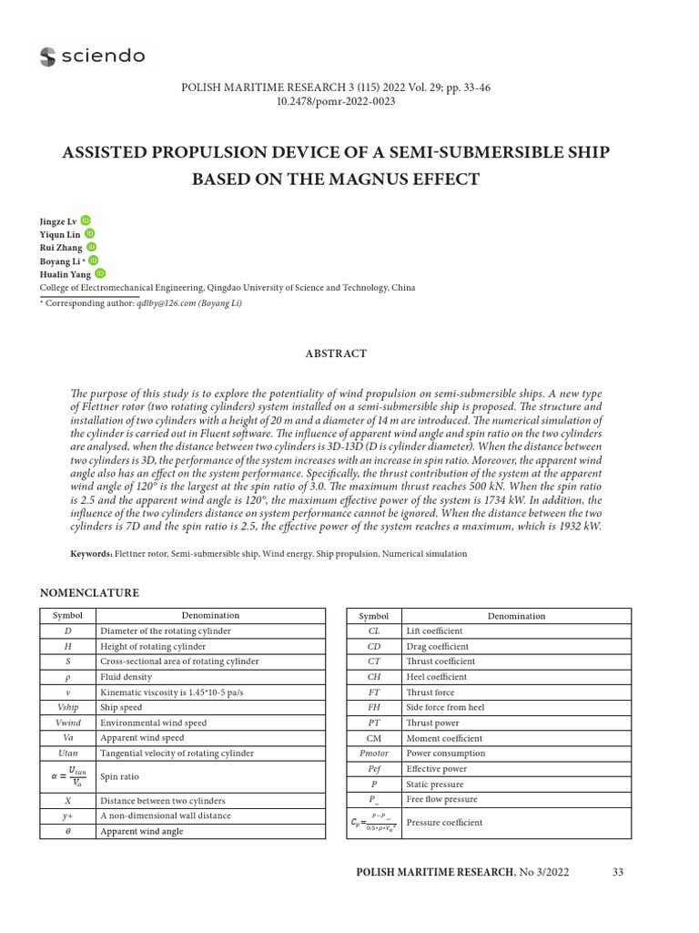 Assisted Propulsion Device of A SemiSubmersible Ship Based On The ...
