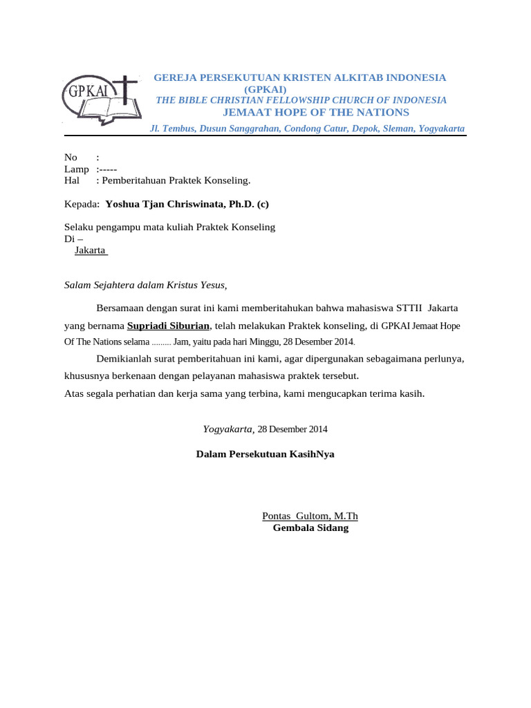 Pemberitahuan Praktek Konseling GPKAI | PDF
