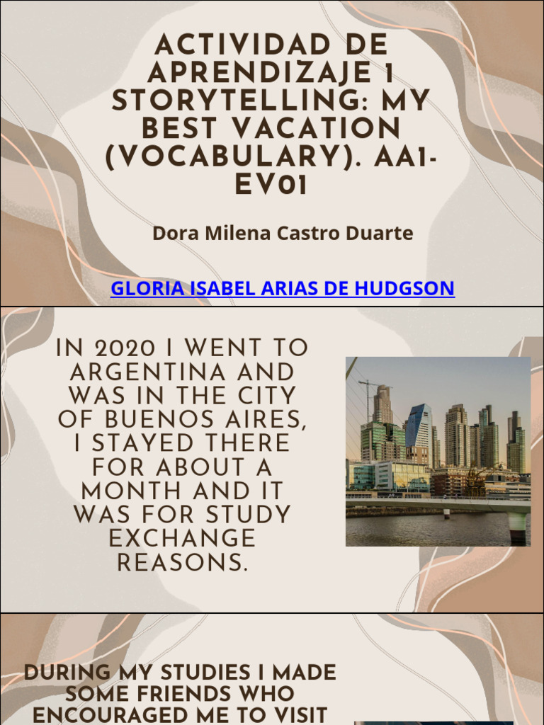 Actividad de aprendizaje 1 Storytelling My best Vacation (Vocabulary). AA1-EV01 | PDF