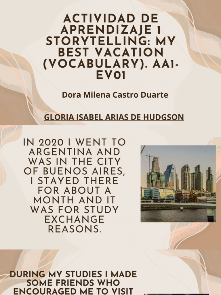Actividad de Aprendizaje 1 Storytelling My Best Vacation (Vocabulary ...