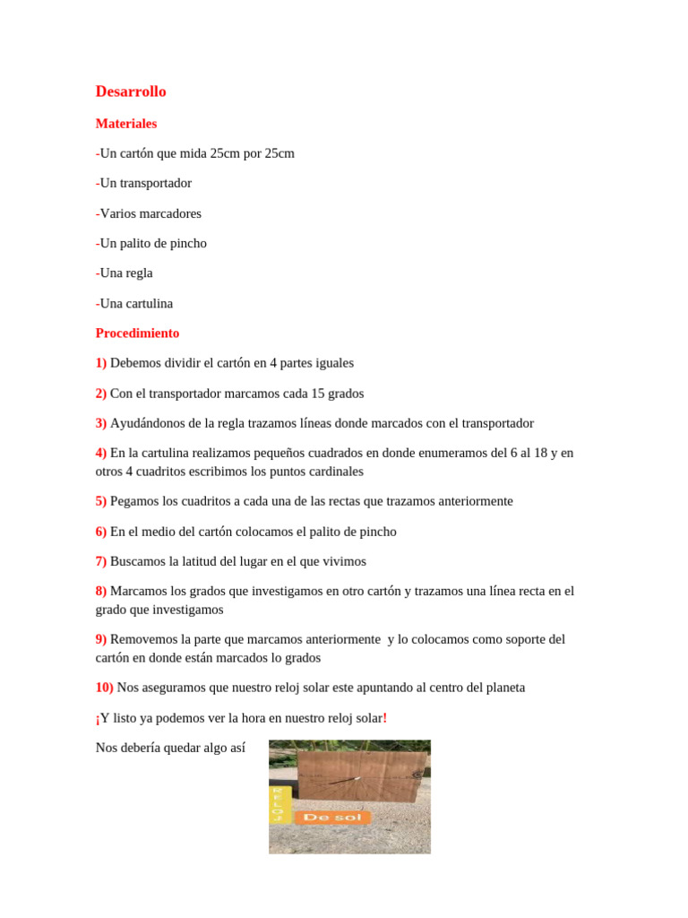 Desarrollo Del Reloj Solar 2 | PDF