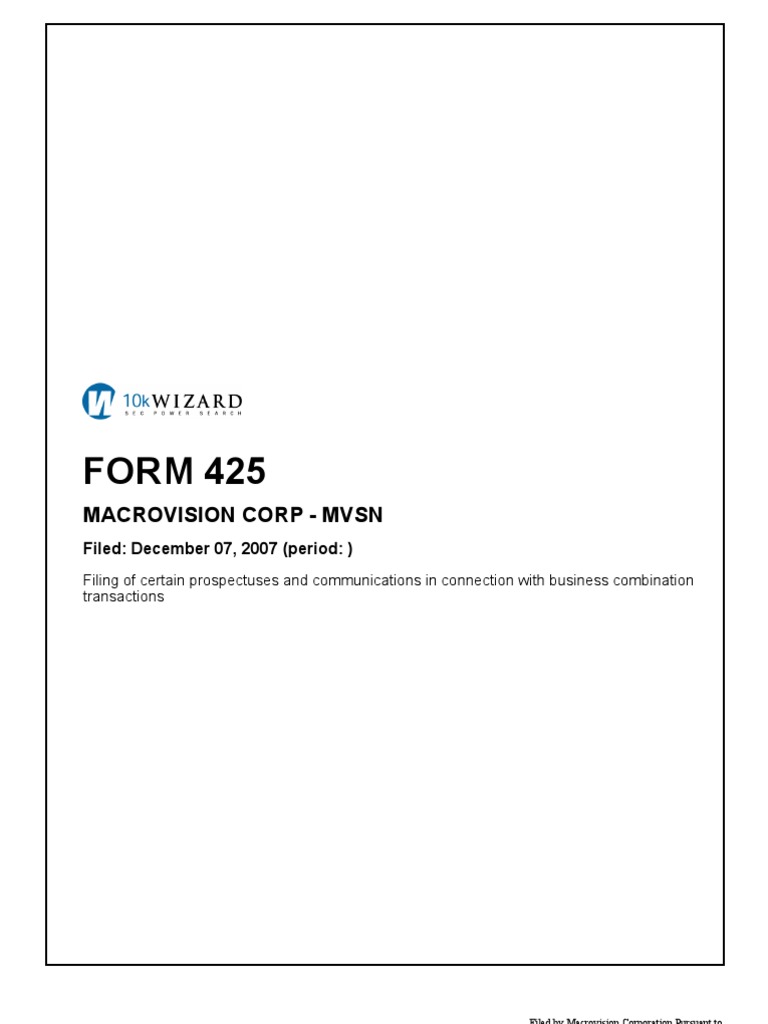 FORM 425: Macrovision Corp - MVSN | PDF | Earnings Before Interest ...
