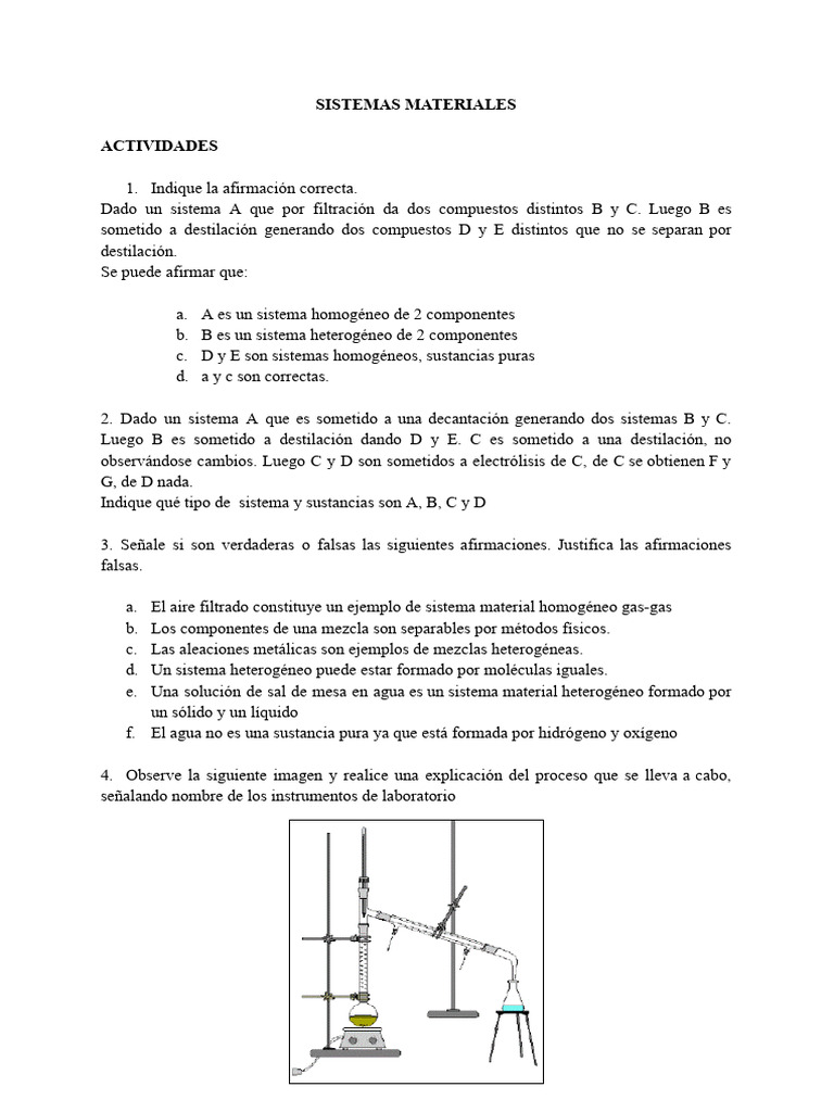 Actividades sobre Sistemas Materiales | PDF