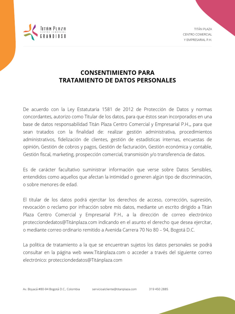 Consentimiento para Tratamiento de Datos | PDF