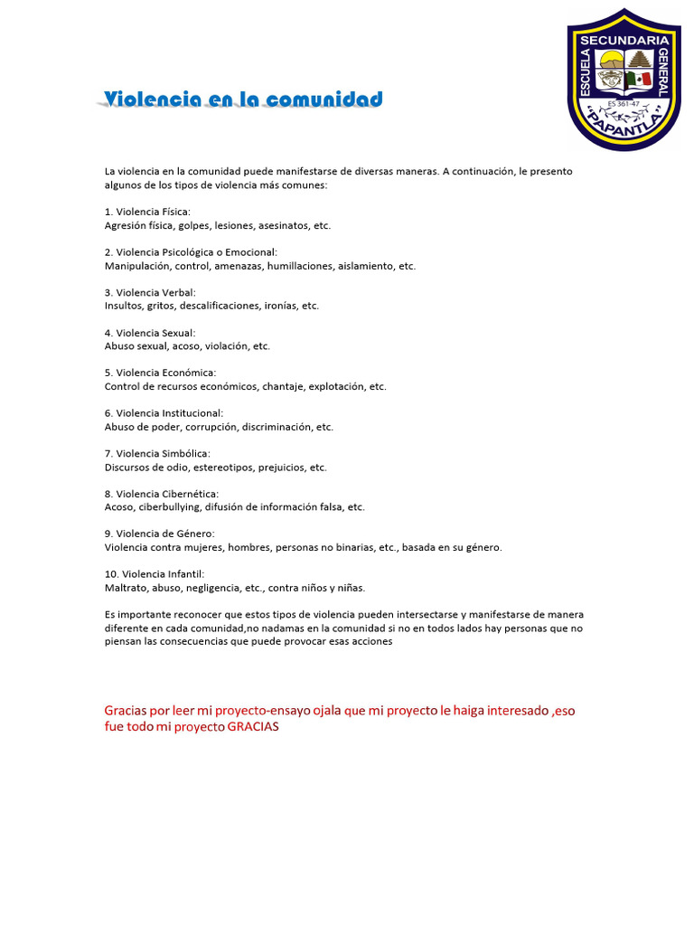 Tipos de Violencia en La Comunidad | PDF