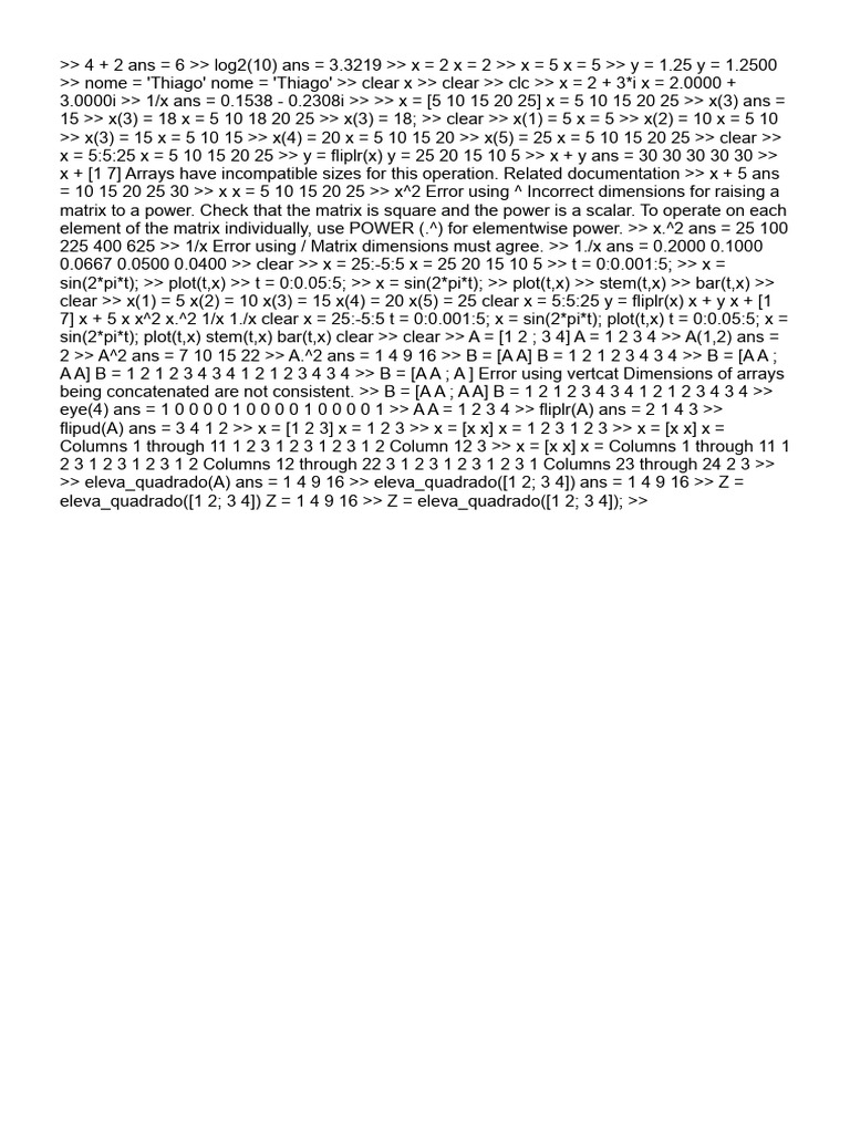 MATLAB Operations and Functions Guide | PDF