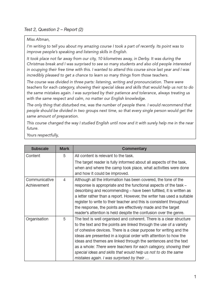 B2 First 4, Test 2, Question 2 - Report | PDF | Applied Linguistics ...