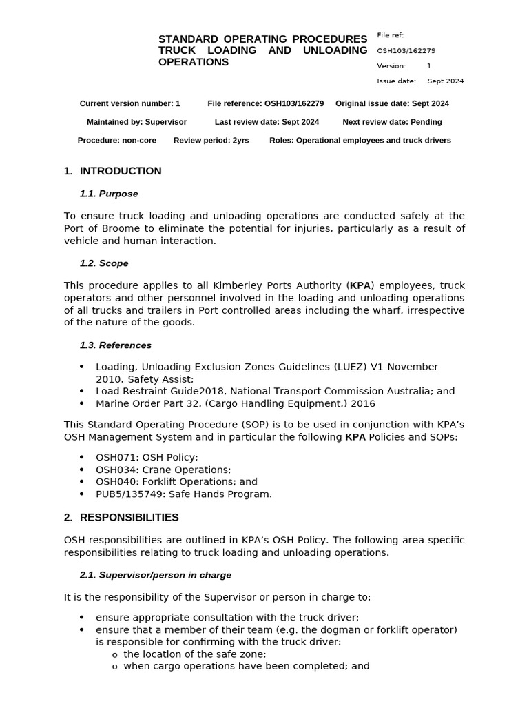 Truck - Loading - and - Unloading - Operations SOP VIP | PDF | Truck | Forklift