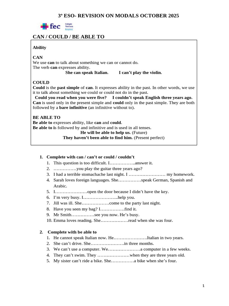 "3º ESO Modals Revision Guide" | PDF | Linguistics | Grammar