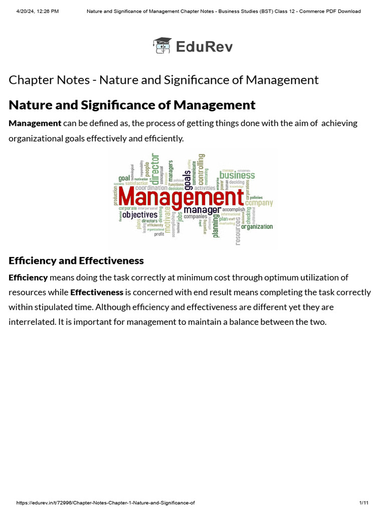 Nature and Significance of Management Chapter Notes - Business Studies ...