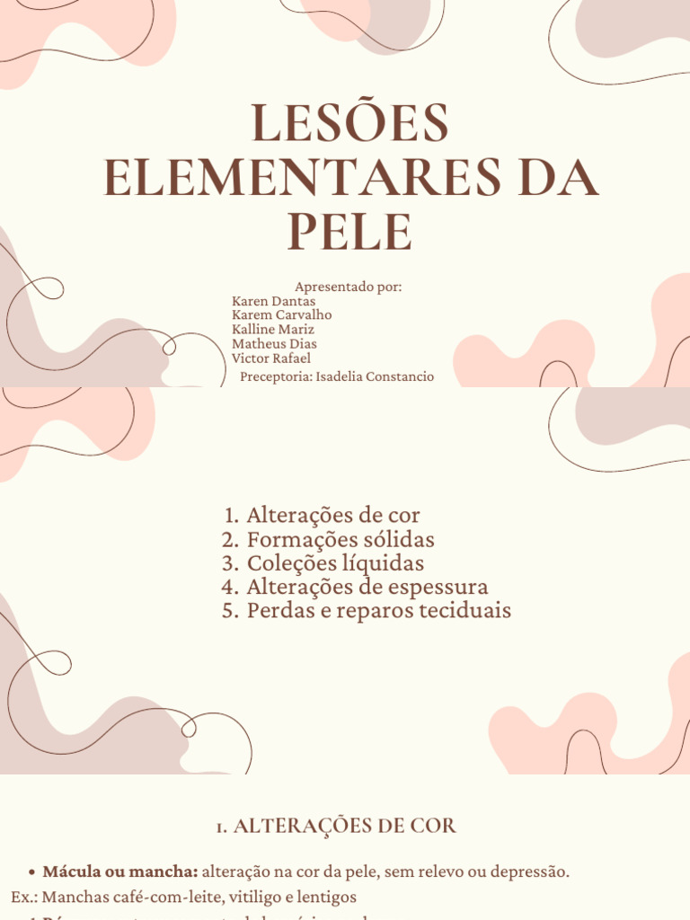 Lesões Elementares da Pele: Tipos e Exemplos | PDF | Especialidades ...