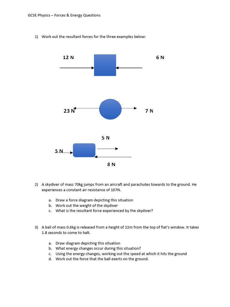 GCSE Physics: Forces and Energy Problems | PDF