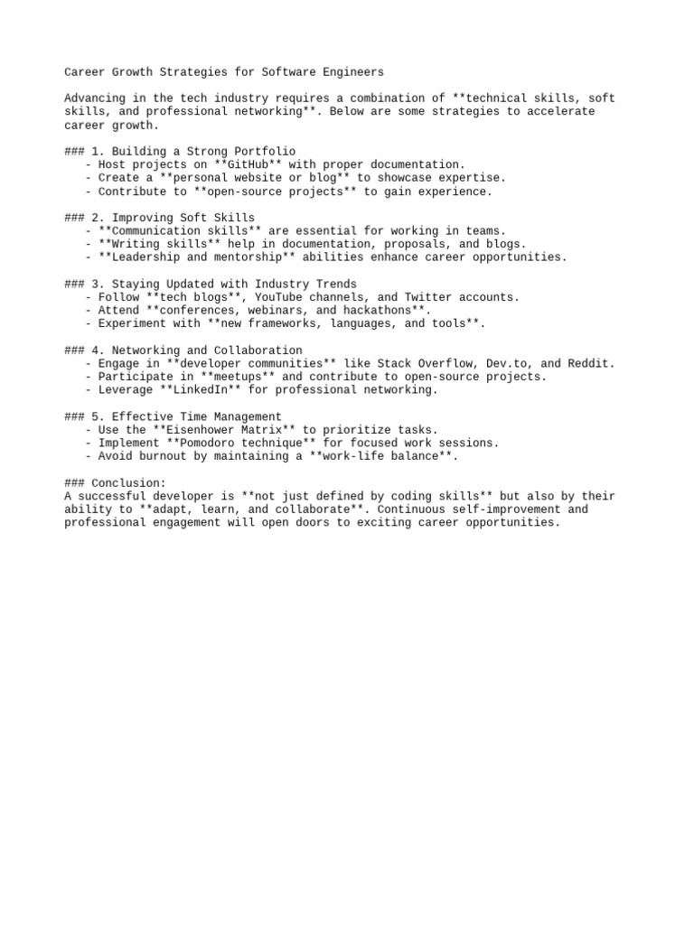 Career Growth Tips For Software Engineers Pdf