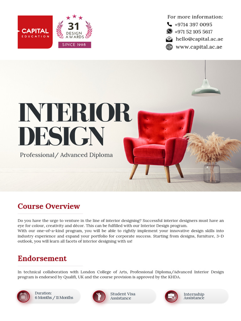 Interior Design Information Sheet | PDF | Interior Design | Diploma