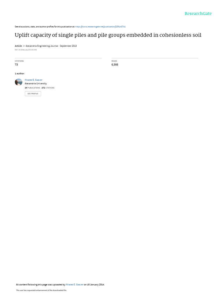 Uplift Capacity of Single Piles and Pile Groups em | PDF | Deep ...