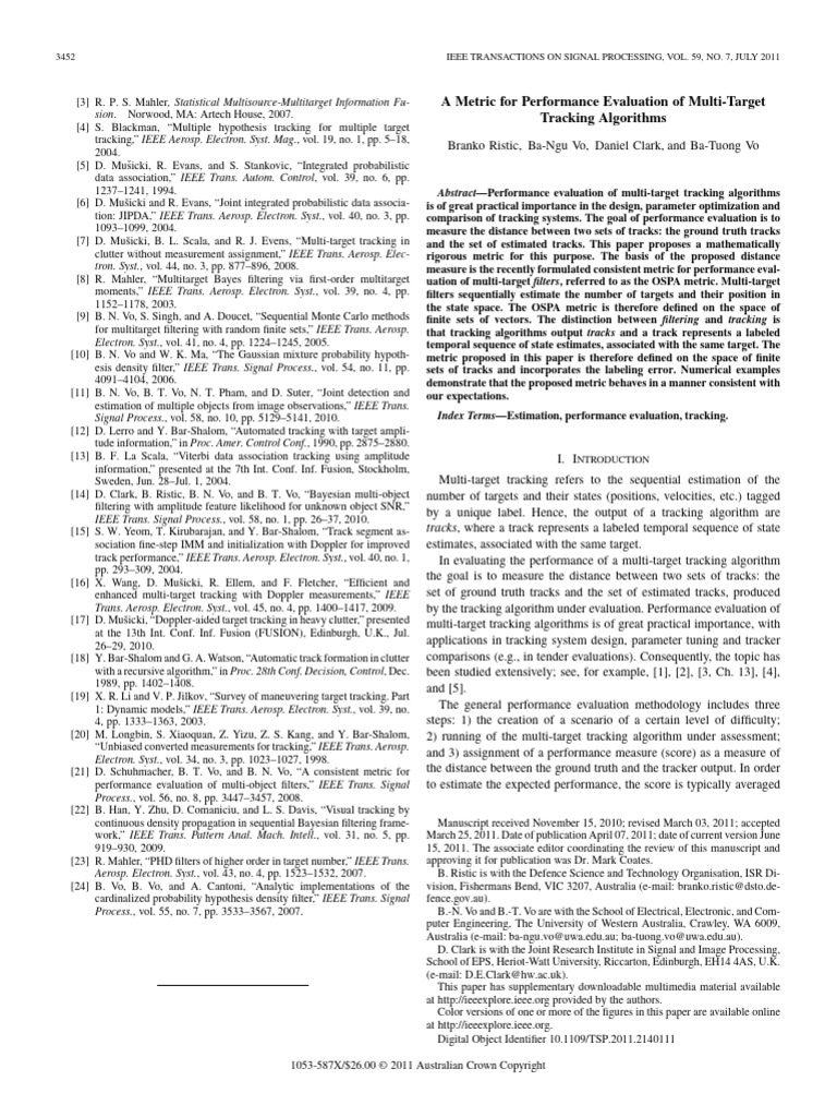 Multi-Target Tracking Performance Metric | PDF | Metric Space | Set (Mathematics)