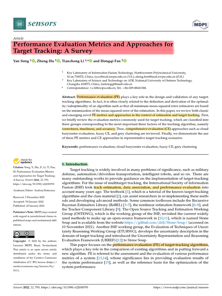 Target Tracking Performance Metrics Survey | PDF | Accuracy And ...