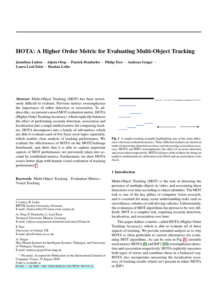2 HOTA - A Higher Order Metric For Evaluating Multi-Object Tracking | PDF