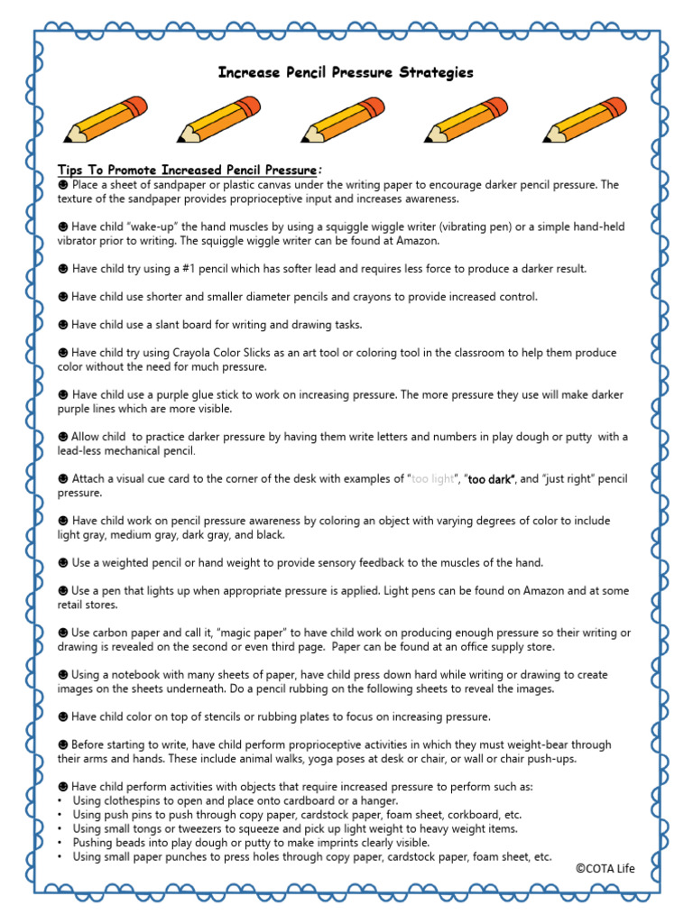 Pencil Pressure Strategies | PDF | Pencil | Occupational Therapy