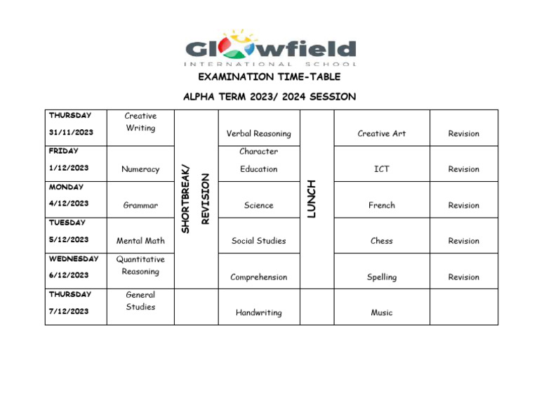 Alpha Examination Timetable 2023/2024 | PDF