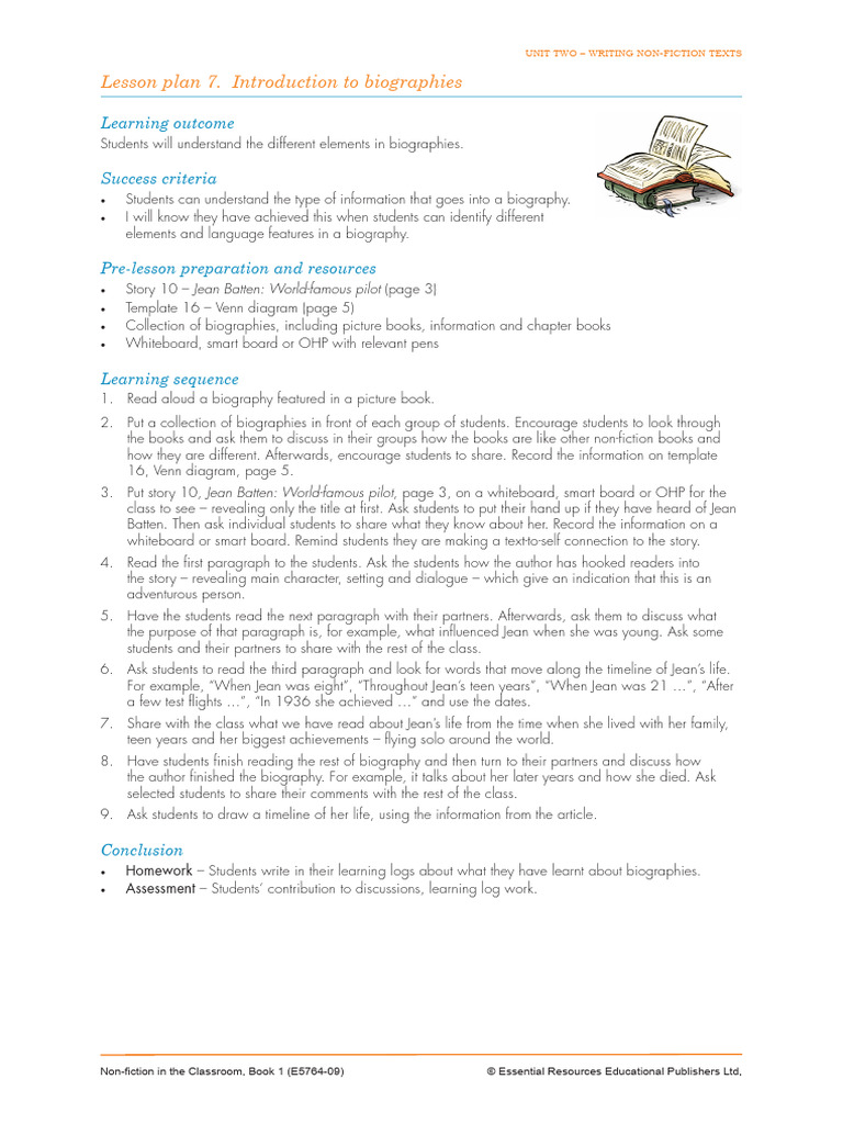 Lesson Plan 7. Introduction To Biographies: Learning Outcome | PDF