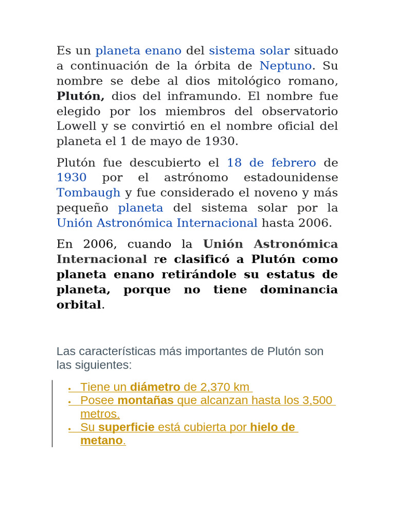 Plutón: El planeta enano del sistema solar | PDF