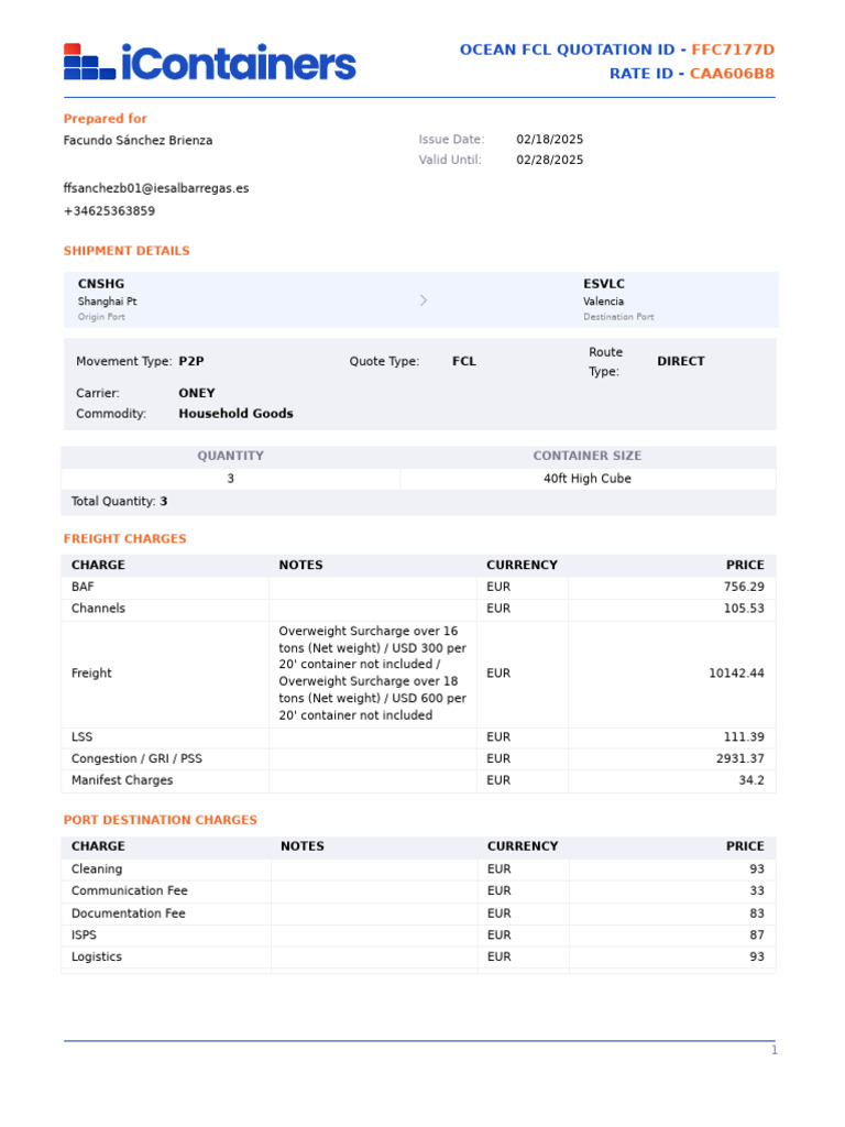 Ocean FCL Quotation (Icontainers) | PDF | Cargo | Freight Transport