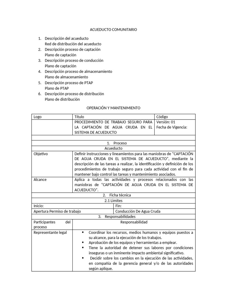 Formato Manual de Operación y Mantenimiento | PDF | Agua