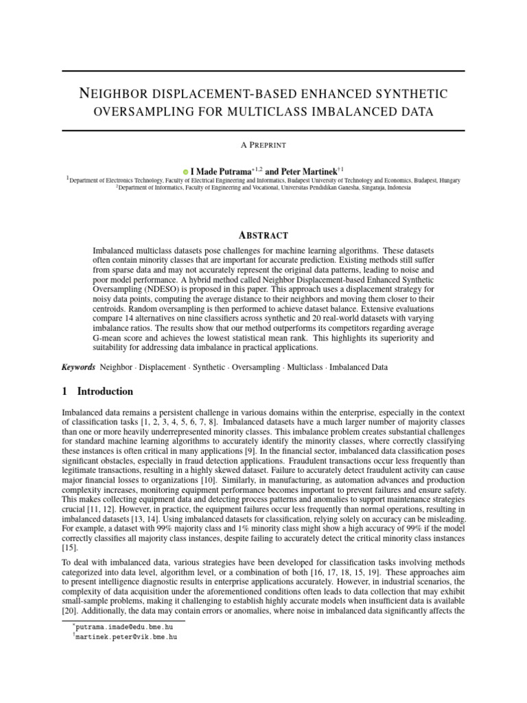 Enhanced Synthetic Oversampling For Multiclass Imbalanced Data | PDF | Applied Mathematics ...