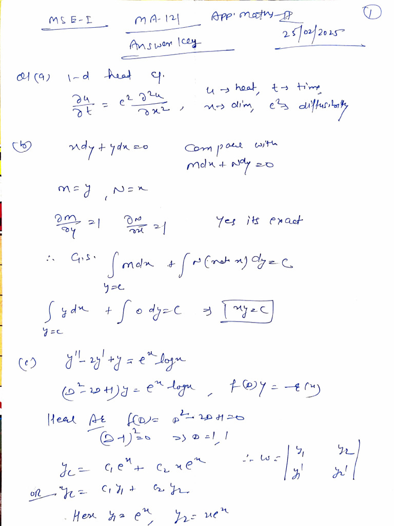 MA-121 Answer Key Feb 25, 2025 | PDF