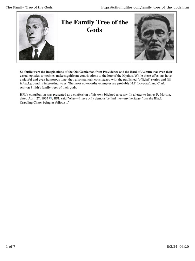Web. Cthulhufiles.com the Family Tree of the Gods | PDF | H. P. Lovecraft | Cthulhu Mythos