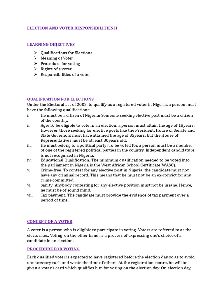 Nigerian Voter Qualifications & Rights | PDF | Elections | Voting
