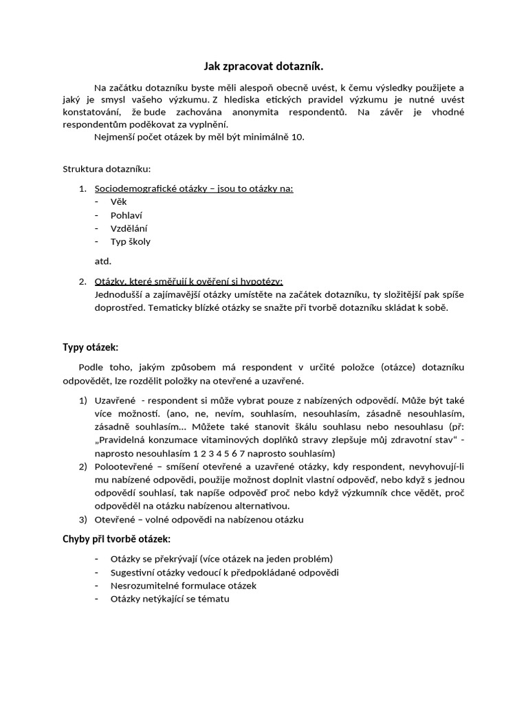 4 - Jak Zpracovat Dotazník | PDF