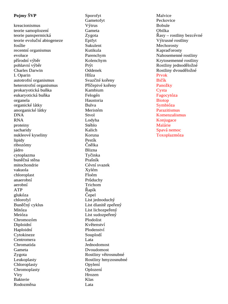 Pojmy SVP Sexta 1 | PDF