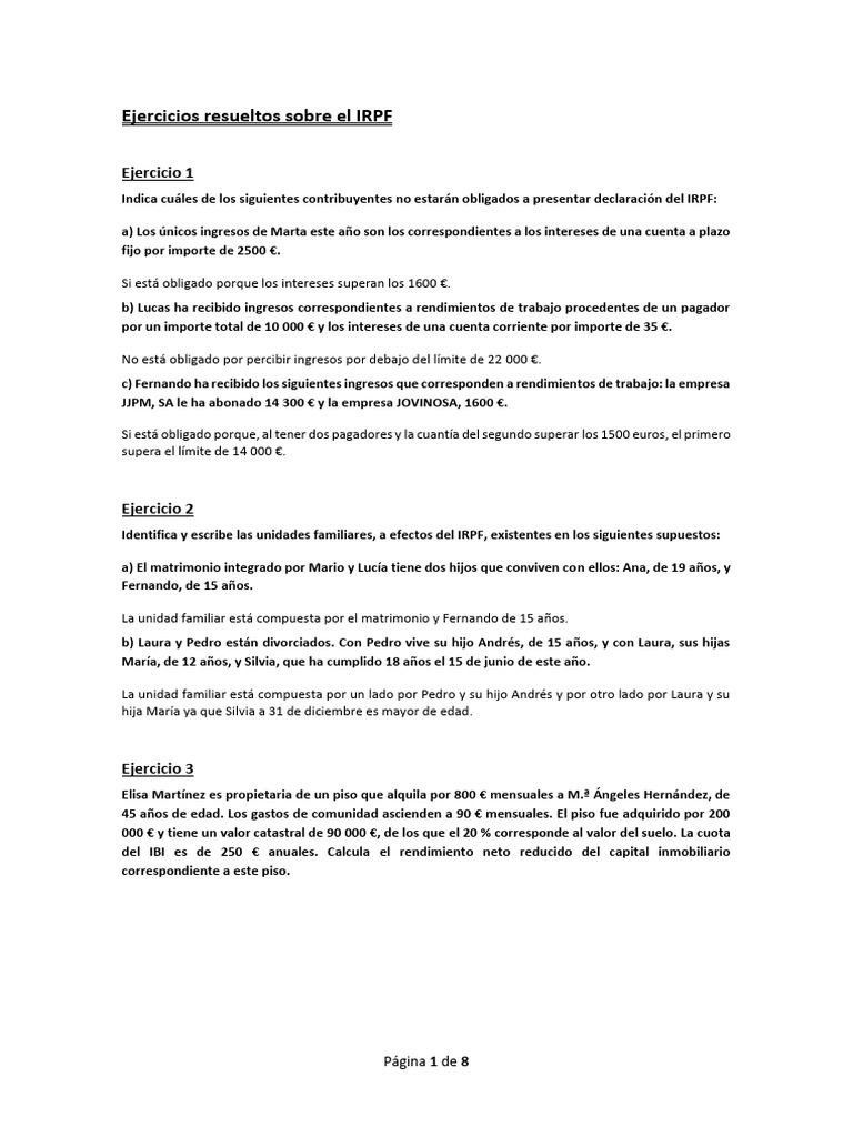 Ejercicios Resueltos Sobre El IRPF | PDF | Compartir (Finanzas) | Ahorro