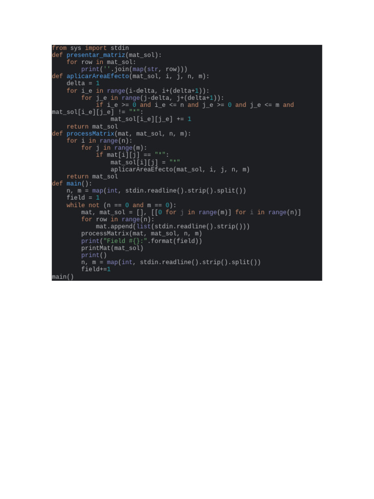 Minesweeper Matrix Processing Code | PDF