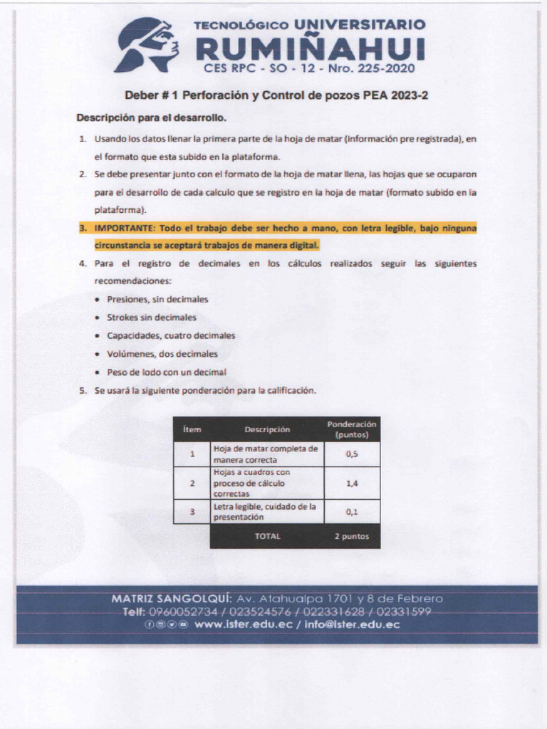 Deber N.1 Perforación y Workover | PDF