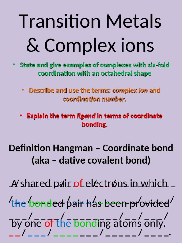 Transition Metals Complex Ions | PDF | Coordination Complex | Ligand
