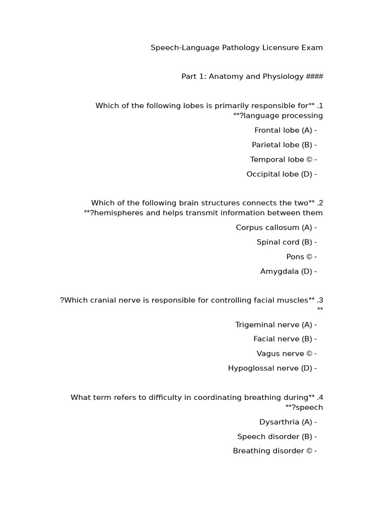 Speech-Language Pathology Exam Guide | PDF | Aphasia | Speech