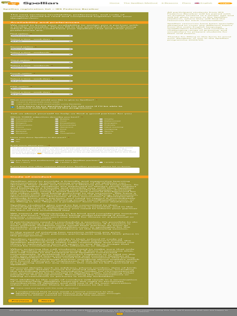 Spellian - Registration form – IES Federico Baraibar | PDF