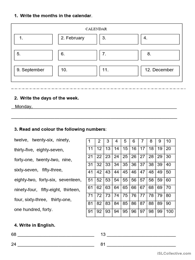 Months, Days and Numbers | PDF