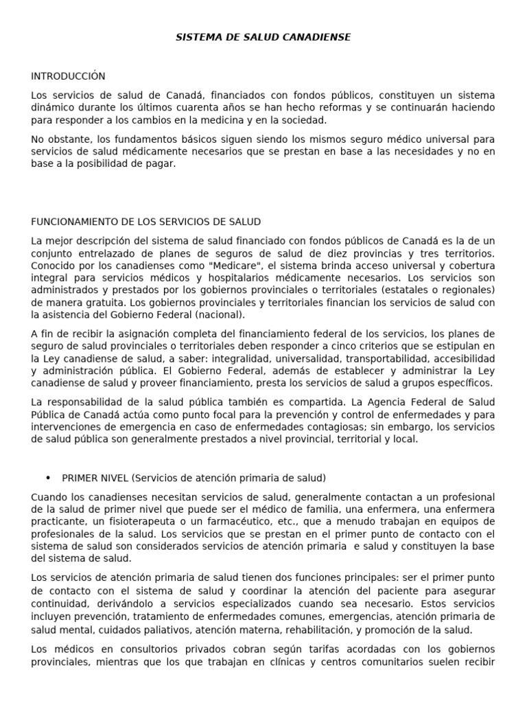 Sistema de Salud en Canadá: Estructura y Funcionamiento | PDF | Cuidado ...
