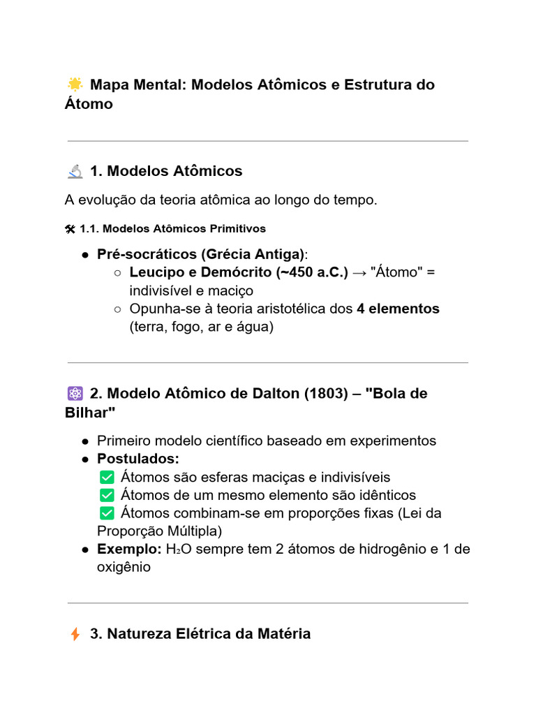 ? Mapa Mental_ Modelos Atômicos e Estrutura Do Átomo - Documentos Google | PDF | Elétron ...