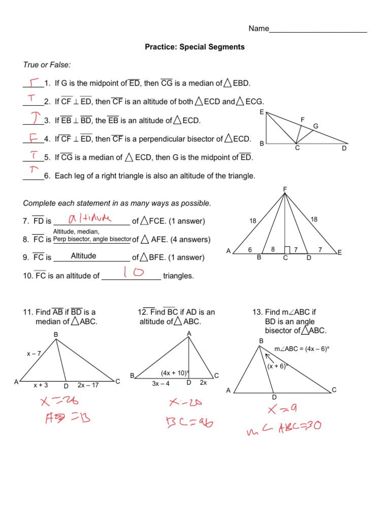 Geometry Practice: Special Segments Quiz | PDF | Triangle | Euclidean ...