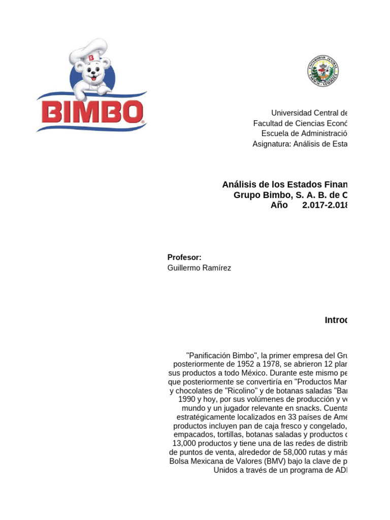Análisis de Situación Financiera de La Empresa Bimbo, S A. | PDF | Contabilidad | Capital de trabajo