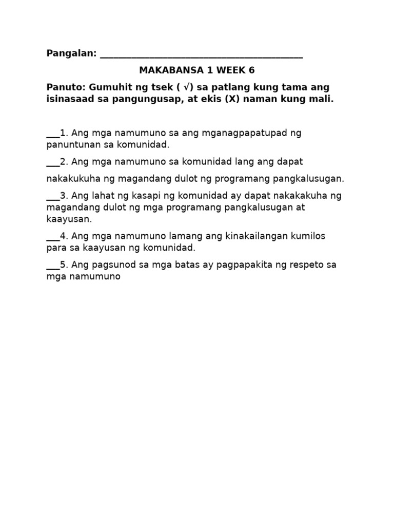 Pagtataya Makabansa q4 w6 | PDF